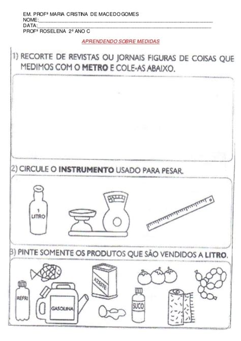Atividades Sobre Medidas De Massa Para O Ensino Fundamental