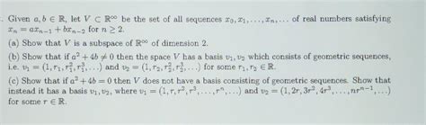 solved given a b∈r let v⊂r∞ be the set of all sequences