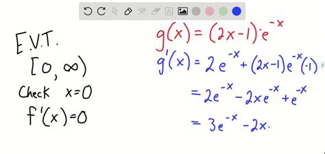 solved find the absolute extrema of the function g x 2 x 1 e x on [0 ∞