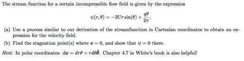 solved the stream function for a certain incompressible flow