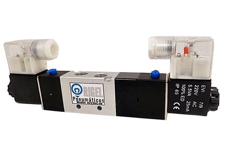 Válvula Direcional Pneumática 5 3 vias Duplo Solenoide Centro Fechado