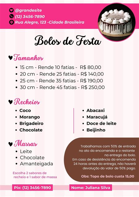 Tabela De Pre Os De Bolos