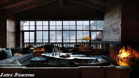 Winter Cozy Cabin In Snowfall With Crackling Fireplace Sound Relaxing