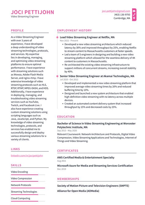 Netflix Video Streaming Engineer Resume Examples Resumecat