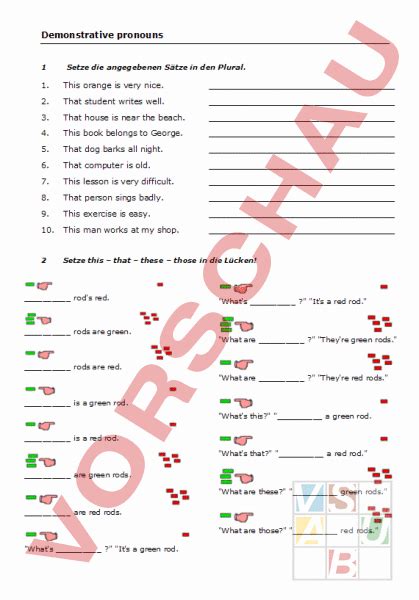 Arbeitsblatt Demonstrative Pronouns Englisch Grammatik