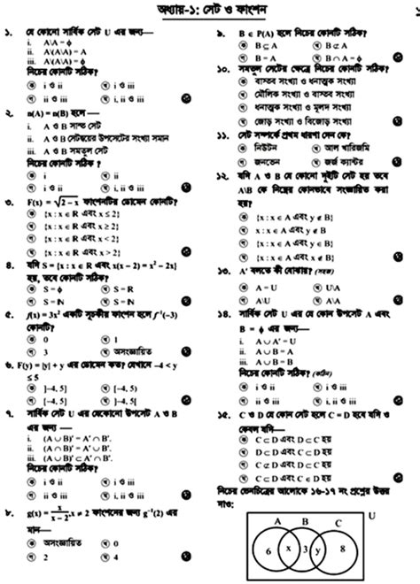 SSC Higher Math Chapter One Sets And Functions MCQ And Answer 2020