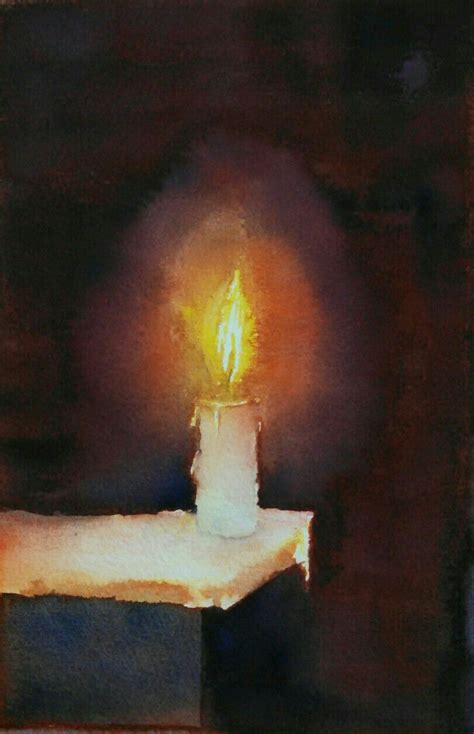 A Painting Of A Lit Candle On A Table