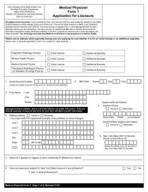 Fillable Online Op Nysed Medical Physicist Form 1 Fax Email Print