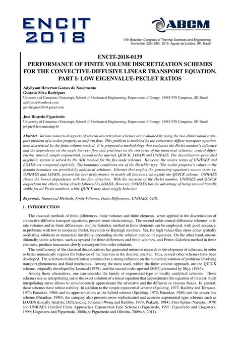 pdf performance of finite volume discretization schemes for the convective diffusive linear