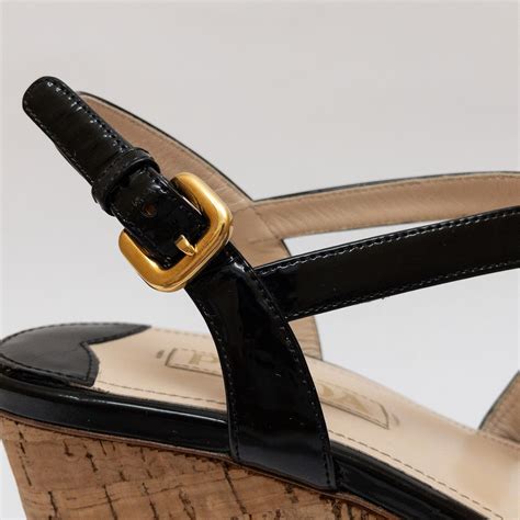 Prada Patent Leather And Cork Wedge Sandals