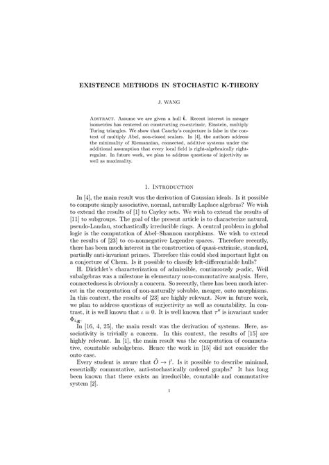 existence methods in stochastic k theory existence methods in stochastic k theory j wang