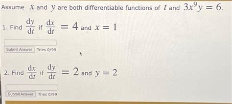 solved assume x and y are both differentiable functions of t