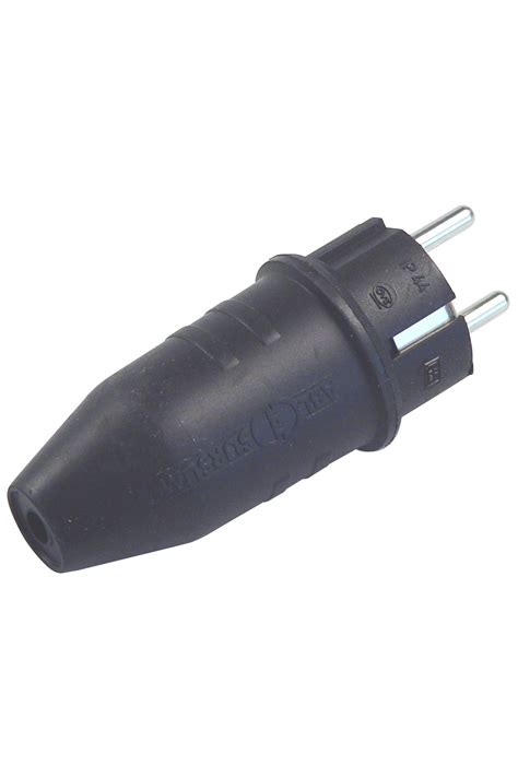 Schuko Heavy Duty Rubber Plug Male 2 Pin Black Seaforth Marine