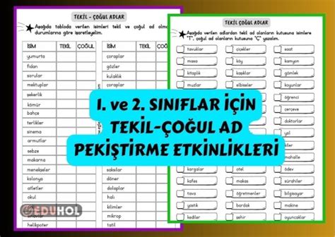 Tekil Ve Çoğul Adlar Pekiştirm Eduhol Etkinlik İndir Oyun Oyna