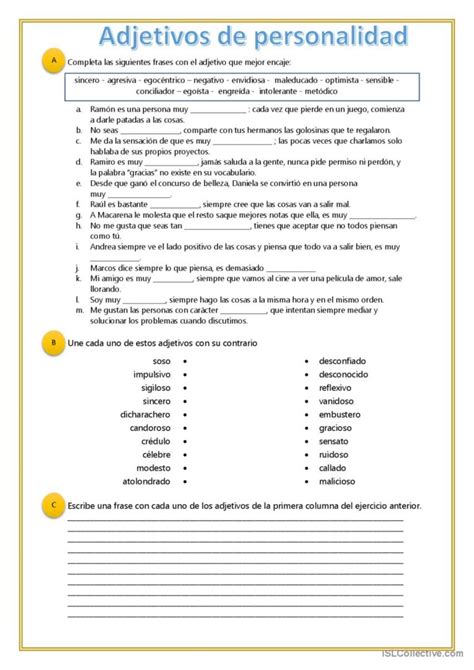 Adjetivos Personalidad English ESL Worksheets Pdf Doc
