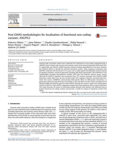 pdf post gwas methodologies for localisation of functional non coding variants angptl3