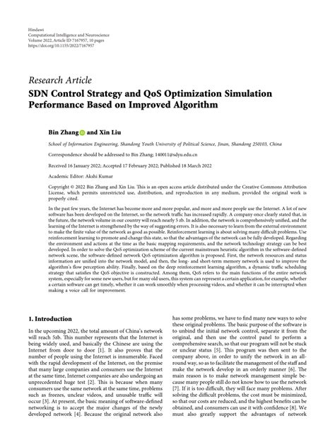 pdf sdn control strategy and qos optimization simulation performance based on improved algorithm