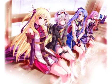 Safebooru 4girls Ahoge Alisa Reinford Blonde Hair Blue Hair Boots Bow Braid Breasts Brown