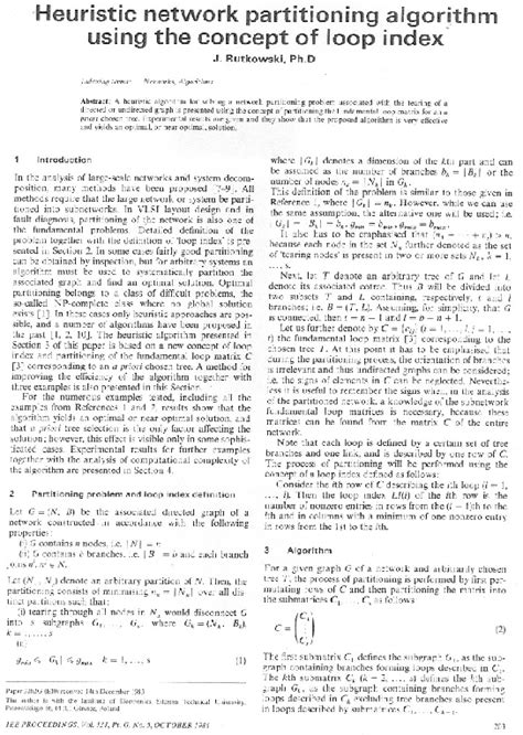 pdf heuristic network partitioning algorithm using the concept of loop index jerzy rutkowski