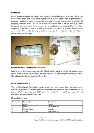 Prepration Of Herbal Toothpaste PDF