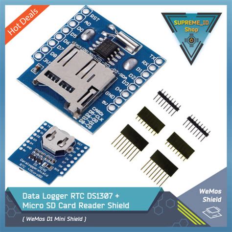 Jual Data Logger RTC DS1307 Micro SD Card Reader Shield For WeMos D1