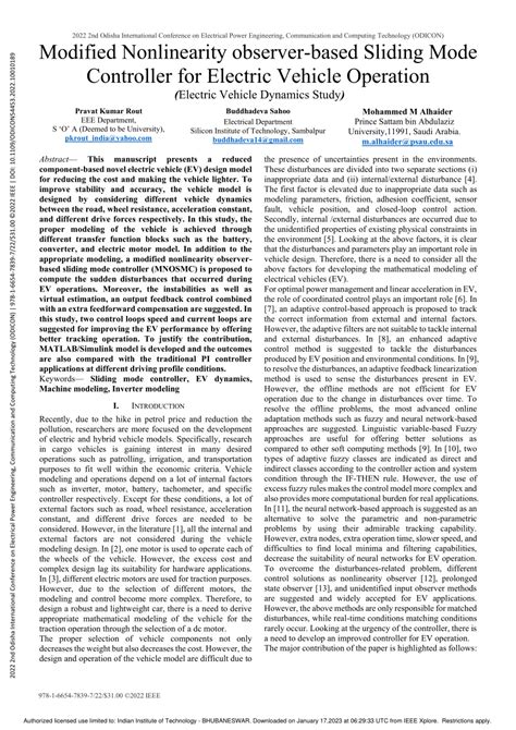 pdf modified nonlinearity observer based sliding mode controller for electric vehicle