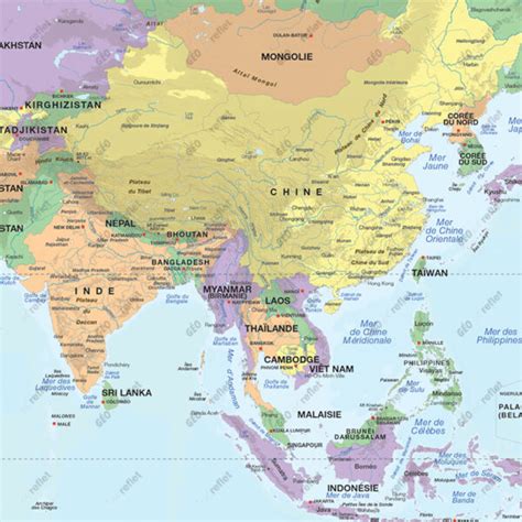 Mappemonde centrée sur l Asie Affiche 50x70cm Boutique