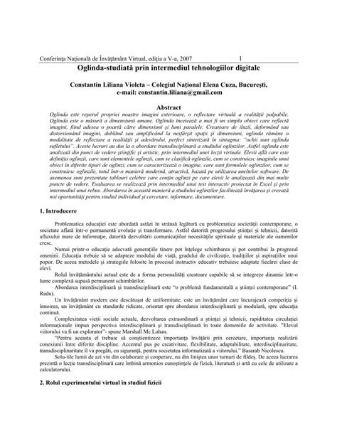 Pdf Conferin A Na Ional De Nv Oglinda Studiat Prin Experien Elor