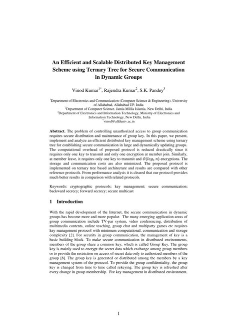 pdf an efficient and scalable distributed key management scheme using ternary tree for secure