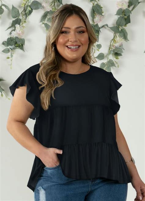 Blusa Em Camadas Preta Mangas Curtas Quintess