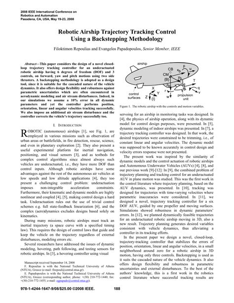 pdf robotic airship trajectory tracking control using a backstepping methodology