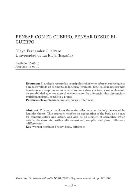 PDF PENSAR CON EL CUERPO PENSAR DESDE EL CUERPO