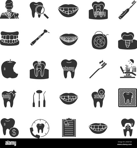Dentistry Glyph Icons Set Stomatology Dental Clinic Services