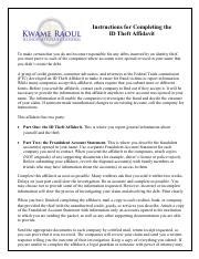 Instruction For Completing The Id Theft Affidavit Pdf Instructions