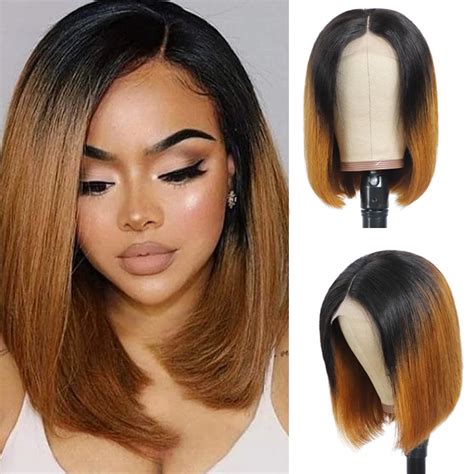 Spark Ombre 1b 30 Bob Peruvian Straight Highlight 13x4 Lace Frontal
