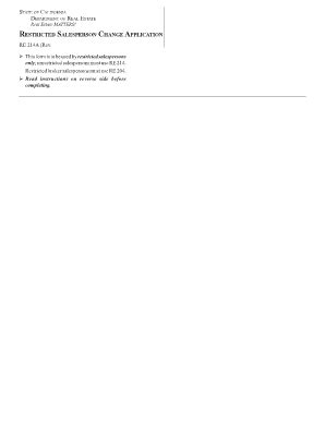 Fillable Online Dre Ca RE 214A Restricted Salesperson Change