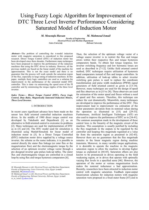pdf using fuzzy logic algorithm for improvement of dtc three level inverter performance