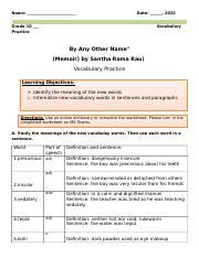 By Any Other Name Vocabulary Docx Name Date 2022 Grade 10