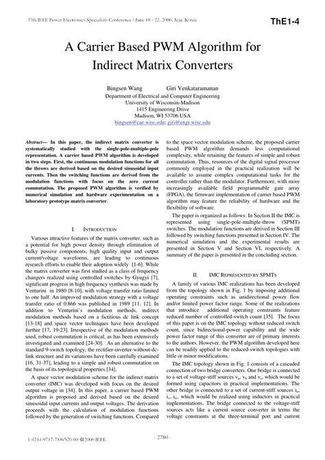 pdf a carrier based pwm algorithm for indirect matrix converters