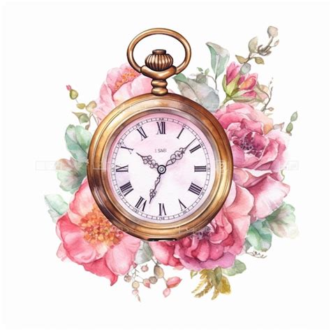 Una Pintura De Acuarela De Un Reloj Con La Hora A Las 12 05 Foto Premium