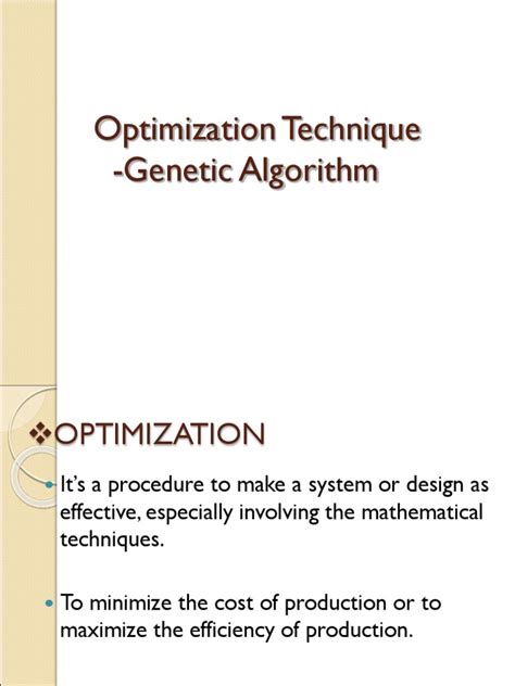 optimization technique genetic algorithm pdf genetic algorithm mathematical optimization