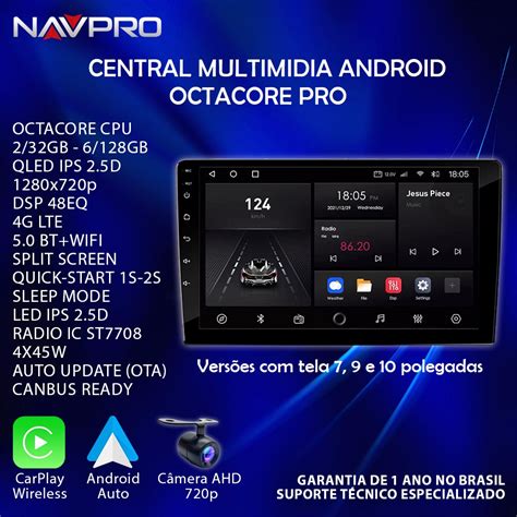 Central Multimidia Octacore Pro Universal Tela Qled Ips Navpro Carplay