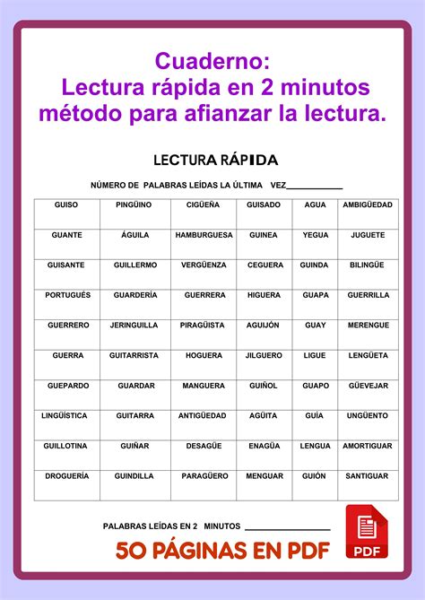 Cuaderno Lectura rápida en 2 minutos método para afianzar la lectura