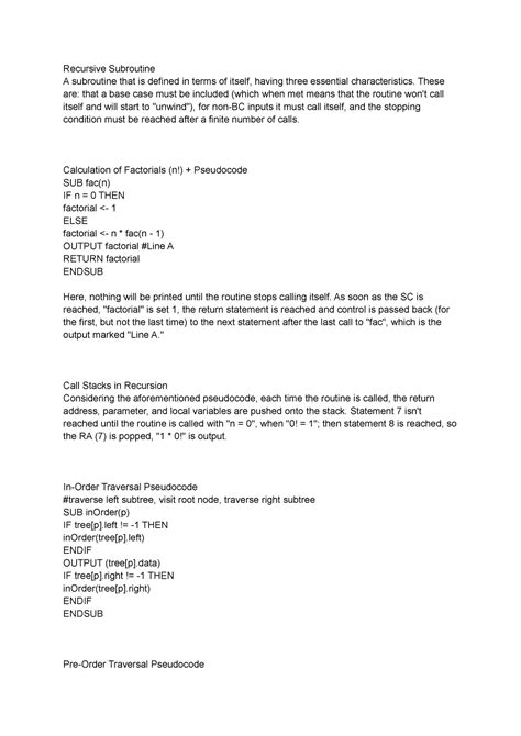 section 8 algorithms notes recursive subroutine a subroutine that is defined in terms of