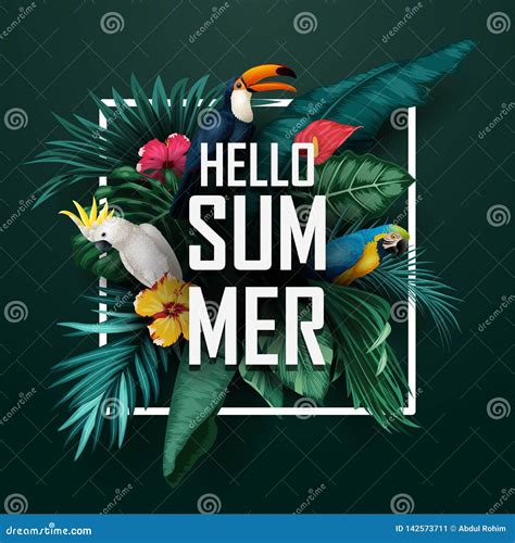 Hola Verano Con La Colecci N De Los P Jaros Y El Fondo De Las Plantas