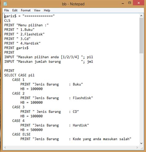 cara membuat contoh program kasir sederhana menggunakan q basic mcf info