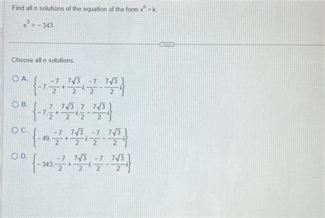 solved find all n solutions of the equation of the form x