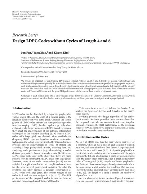 pdf design ldpc codes without cycles of length 4 and 6