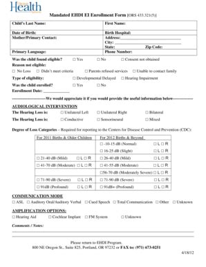 Fillable Online Public Health Oregon Mandated EHDI EI Enrollment Form