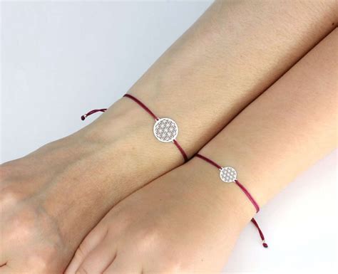 Mutter Tochter Blume Des Leben Armband Set 925 Silber Marsala Silber